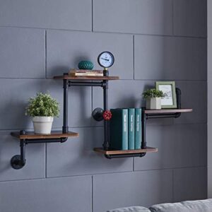 Industrial Rustic Modern Wood Ladder Pipe Wall Shelf 4 Layer Pipe Design Bookshelf DIY Shelving