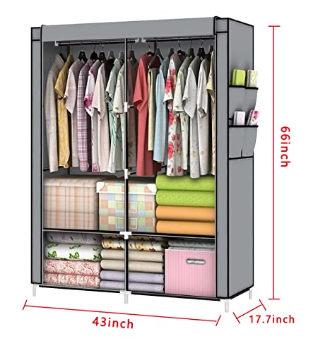 YOUUD Wardrobe Storage Closet Clothes Portable Wardrobe Storage Closet Portable Closet Organizer Portable Closets Wardrobe Closet Organizer Shelf Wardrobe Clothes Organizer Standing Closet Grey