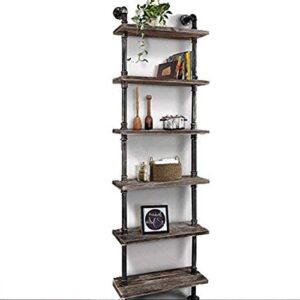 wgx design for you industrial 6-tiers modern ladder shelf bookcase,wood storage shelf,display shelving, wall mounted wood shelves, metal wood shelves bookshelf vintage wrought iron finish