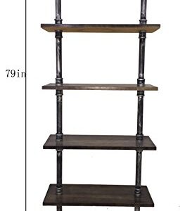 WGX Design For You Industrial 6-Tiers Modern Ladder Shelf Bookcase,Wood Storage Shelf,Display Shelving, Wall Mounted Wood Shelves, Metal Wood Shelves Bookshelf Vintage Wrought Iron Finish