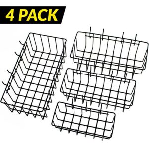 ToolAssort Pegboard Basket Set of 4, Hooks Easily to Arrange Accessories, Organizer Bins Transform any Garage, Crafts Room, Nursery or Kitchen, Black Vinyl Coated Wire Basket Kit