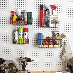 ToolAssort Pegboard Basket Set of 4, Hooks Easily to Arrange Accessories, Organizer Bins Transform any Garage, Crafts Room, Nursery or Kitchen, Black Vinyl Coated Wire Basket Kit