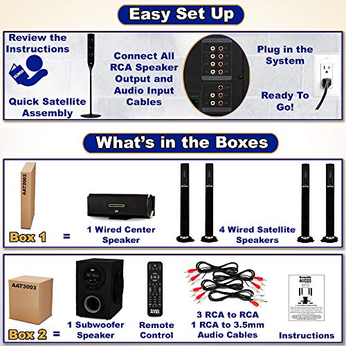 Acoustic Audio by Goldwood AAT3002 Tower 5.1 Home Theater Bluetooth Speaker System with 8" Powered Subwoofer