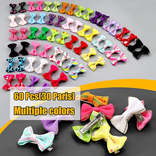 YAKA 60PCS (30 Paris) Cute Puppy Dog Small Bowknot Hair Bows with Metal Clips Handmade Hair Accessories Bow Pet Grooming Products (60 Pcs,Cute Patterns)