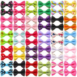 YAKA 60PCS (30 Paris) Cute Puppy Dog Small Bowknot Hair Bows with Metal Clips Handmade Hair Accessories Bow Pet Grooming Products (60 Pcs,Cute Patterns)