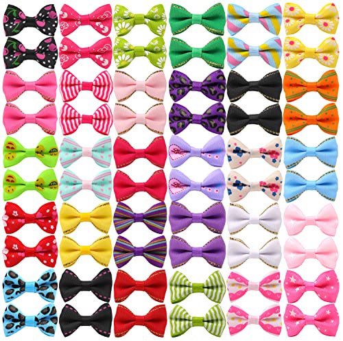 YAKA 60PCS (30 Paris) Cute Puppy Dog Small Bowknot Hair Bows with Metal Clips Handmade Hair Accessories Bow Pet Grooming Products (60 Pcs,Cute Patterns)