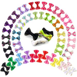 YAKA 60PCS (30 Paris) Cute Puppy Dog Small Bowknot Hair Bows with Metal Clips Handmade Hair Accessories Bow Pet Grooming Products (60 Pcs,Cute Patterns)