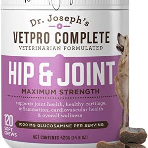 VetPro Dog Hip and Joint Supplement - Pain and Inflammation Relief Chews with Glucosamine, Chondroitin, MSM, Turmeric, Vitamin C, Omega 3 - Treats Hip Dysplasia, Arthritis - Dogs Chewable Supplements