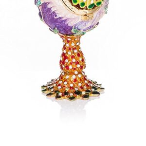 QIFU-Hand Painted Enameled Faberge Egg Style Decorative Hinged Jewelry Trinket Box Unique Gift For Home Decor