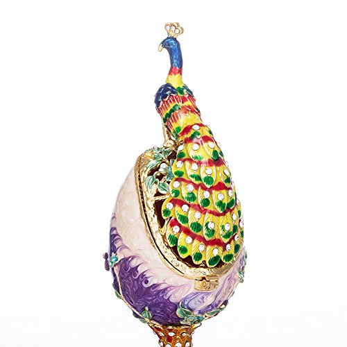 QIFU-Hand Painted Enameled Faberge Egg Style Decorative Hinged Jewelry Trinket Box Unique Gift For Home Decor