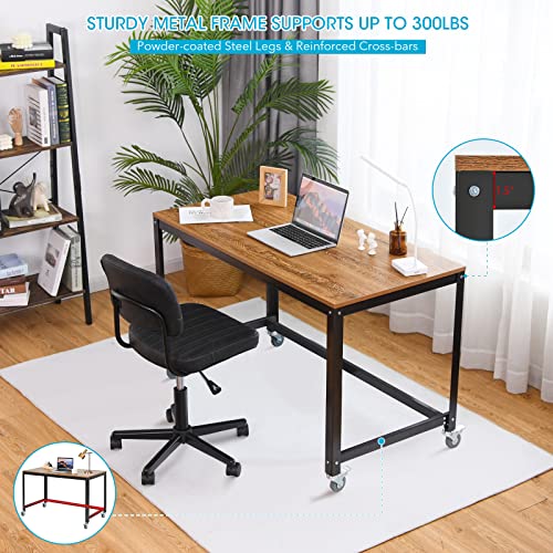 Tangkula Rolling Computer Desk, Portable Rolling Table, Mobile Home Office Desk Writing Study Desk, Movable Workstation with 4 Smooth Wheels, Home Office Work Table