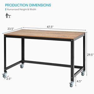 Tangkula Rolling Computer Desk, Portable Rolling Table, Mobile Home Office Desk Writing Study Desk, Movable Workstation with 4 Smooth Wheels, Home Office Work Table