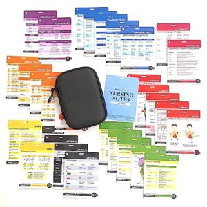 nursing notes 60 high yield pocket nursing reference cards, durable plastic (3.5" x 5") - medsurg, icu/critical care, pharmacology, ob/peds - waterproof full color reference book for nurses, cna