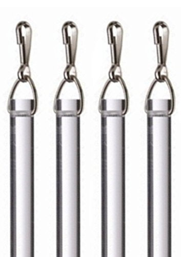 24" Heavy Duty Clear Acrylic Drapery Baton Curtain Wands 1/2" Thick with Stainless Steel Snap Hooks (4-Pack)