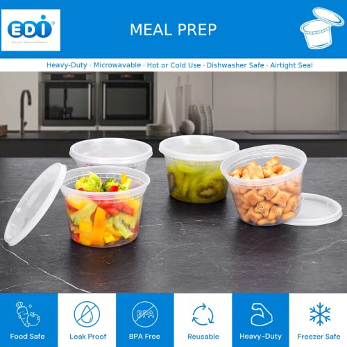 EDI [16 OZ, 50 Sets] Plastic Deli Food Storage Containers with Airtight Lids | Microwave-, Freezer-, Dishwasher-Safe | BPA Free | Heavy-Duty | Meal Prep | Leakproof | Recyclable