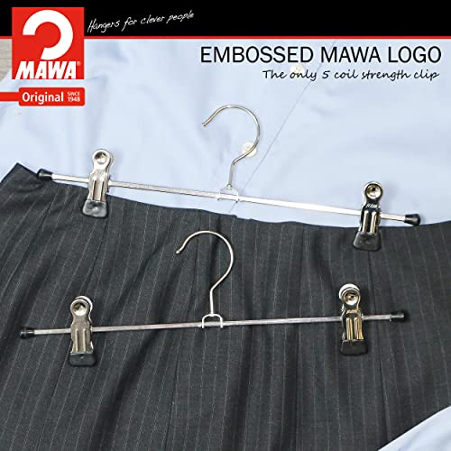 Mawa by Reston Lloyd Space-Saving Clothes Hanger for Pants and Skirts with Two Non-Slip Clips, Style K/30D, 12-Inch, Set of 12, Black