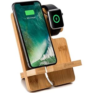 jackcube design bamboo charger dock stand multi device charging station organizer holder for smartphone cellphone mobile phone – :mk243a