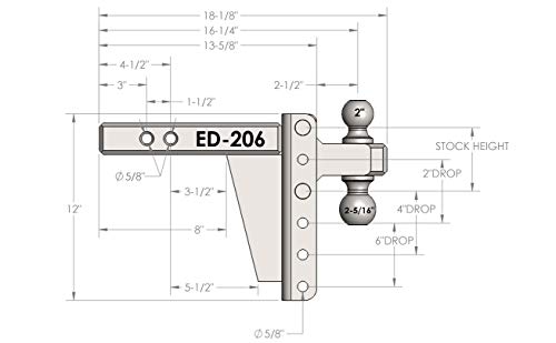 BulletProof Hitches 2.0" Adjustable Extreme Duty (30,000lb Rating) 6" Drop/Rise Trailer Hitch with 2" and 2 5/16" Dual Ball (Black Textured Powder Coat, Solid Steel)