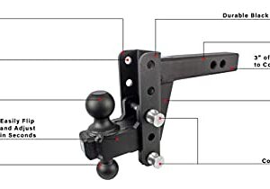 BulletProof Hitches 2.0" Adjustable Extreme Duty (30,000lb Rating) 6" Drop/Rise Trailer Hitch with 2" and 2 5/16" Dual Ball (Black Textured Powder Coat, Solid Steel)