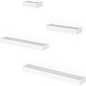 Ballucci Modern Ledge Wall Shelves, Set of 4 Wood Floating Shelves for Bedroom, Bathroom, Living Room, Kitchen, Nursery, White