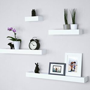 Ballucci Modern Ledge Wall Shelves, Set of 4 Wood Floating Shelves for Bedroom, Bathroom, Living Room, Kitchen, Nursery, White