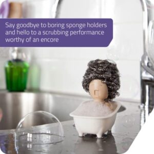 PELEG DESIGN - Soap Opera Sponge Holder for Kitchen Sink Cute & Funny Dish Scrubber Holder Kitchen Organizer- Includes 1 Metal Scrubber