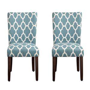 homepop parsons classic upholstered accent dining chair, set of 2, teal and cream geometric