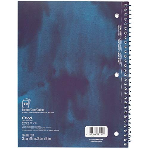 Mead Spiral Notebooks, 1 Subject, College Ruled Paper, 70 Sheets, 10-1/2" x 7-1/2", Shape It Up, Design May Vary, 3 Pack (38191)