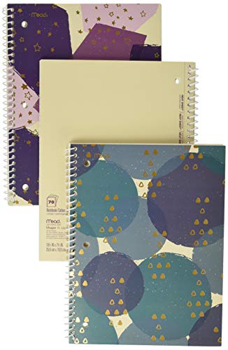 Mead Spiral Notebooks, 1 Subject, College Ruled Paper, 70 Sheets, 10-1/2" x 7-1/2", Shape It Up, Design May Vary, 3 Pack (38191)