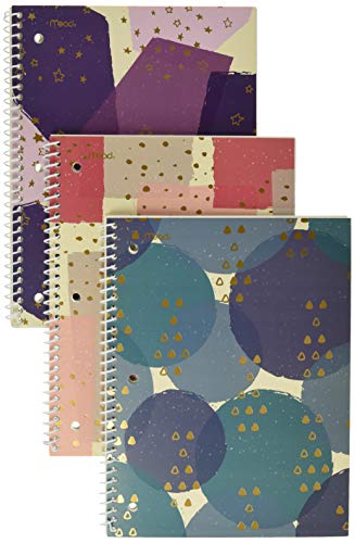 Mead Spiral Notebooks, 1 Subject, College Ruled Paper, 70 Sheets, 10-1/2" x 7-1/2", Shape It Up, Design May Vary, 3 Pack (38191)