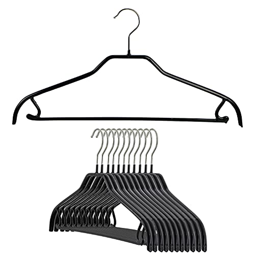 Mawa by Reston Lloyd Silhouette Series Non-Slip Space Saving Clothes Hanger with Bar & Hook for Pants and Skirts, Style 41/FRS, Set of 12, Black