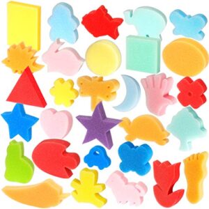 leobro 30pcs sponge painting shapes painting craft sponge for toddlers assorted pattern early learning sponge