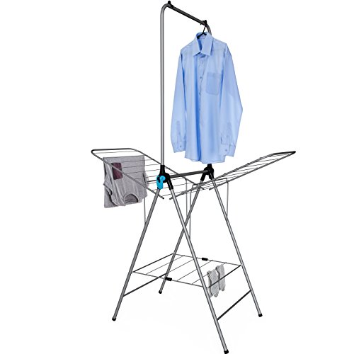 Minky Homecare X Wing Plus - Clothes Drying Rack with 65 Feet of Drying Space – Folding Indoor Laundry Air Dryer (Silver)