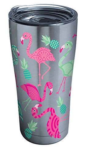 Tervis Flamingo Pattern Stainless Steel Tumbler with Clear and Black Hammer Lid 20oz, Silver