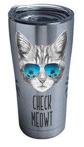 tervis check meowt stainless steel tumbler with clear and black hammer lid 20oz, silver