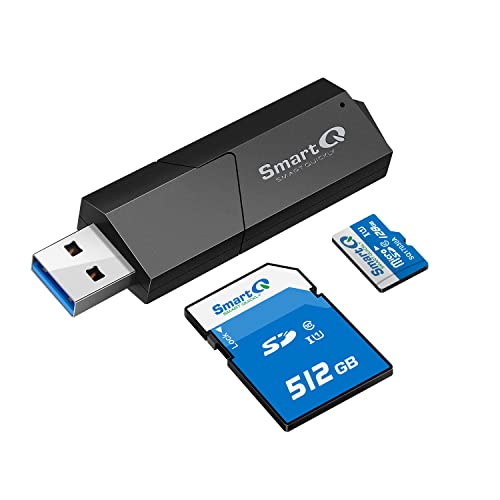 SmartQ C307 SD Card Reader Portable USB 3.0 Flash Memory Card Adapter Hub for SD, Micro SD, SDXC, SDHC, MMC, Micro SDXC, Micro SDHC, UHS-I for Mac, Windows, Linux, Chrome, PC, Laptop, Switch (Single)