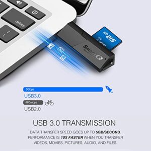 SmartQ C307 SD Card Reader Portable USB 3.0 Flash Memory Card Adapter Hub for SD, Micro SD, SDXC, SDHC, MMC, Micro SDXC, Micro SDHC, UHS-I for Mac, Windows, Linux, Chrome, PC, Laptop, Switch (Single)