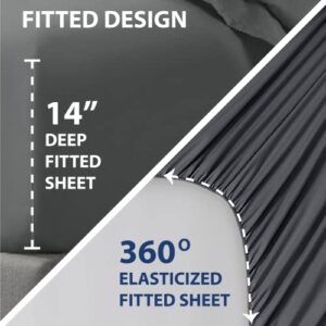 Swift Home Smart Sheets, Ultra Soft Brushed Microfiber 4-Piece Sheet Set, Fitted Bed Sheet with Side Storage Pockets – Grey, Queen