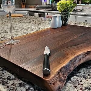 Black Walnut Large, Gorgeous, Full-of-Character, Forest-to-Table Solid Double Live Edge Wood Charcuterie/Appetizer/Dessert/Grazing/Serving Board. 100% USA Handcrafted. 27 x 14.5 x 1.25".