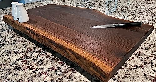 Black Walnut Large, Gorgeous, Full-of-Character, Forest-to-Table Solid Double Live Edge Wood Charcuterie/Appetizer/Dessert/Grazing/Serving Board. 100% USA Handcrafted. 27 x 14.5 x 1.25".