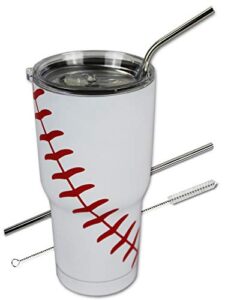 urbanifi baseball tumbler 30 oz cup with straw, lid, and cleaner gift for mom men sports travel coffee mug, stainless steel, insulated, powder coat paint protection, keep drinks cold and hot