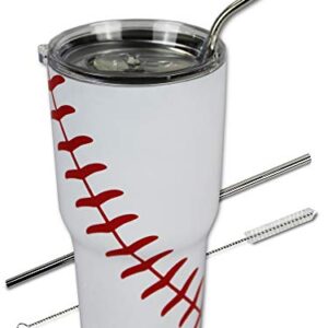 Urbanifi Baseball Tumbler 30 oz Cup with Straw, Lid, and Cleaner Gift for Mom Men Sports Travel Coffee Mug, Stainless Steel, Insulated, Powder Coat Paint Protection, Keep Drinks Cold and Hot