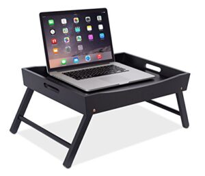 birdrock home wood bed tray with folding legs - work from home - wide breakfast serving tray lap desk with sides and handles - black