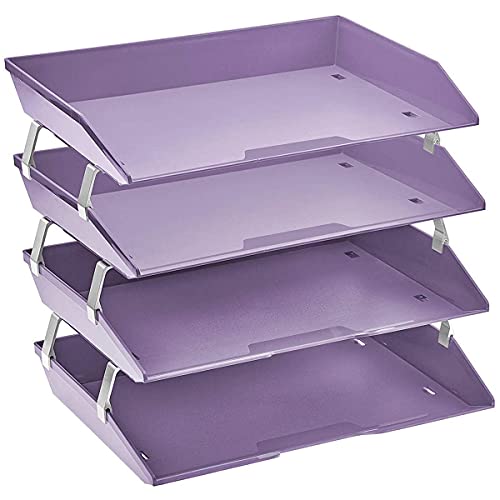 Acrimet Facility 4 Tier Letter Tray Side Load Plastic Desktop File Organizer (Solid Purple Color)