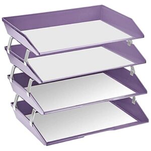 Acrimet Facility 4 Tier Letter Tray Side Load Plastic Desktop File Organizer (Solid Purple Color)