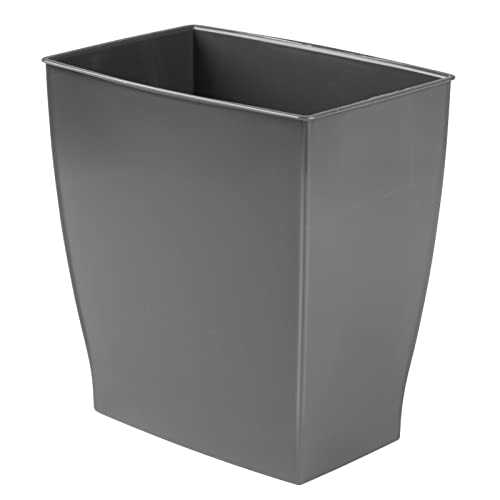 mDesign Plastic Rectangular Small 2 Gallon Trash Can - Wastebasket, Garbage Container Bin for Bathroom, Bedroom, Kitchen, Home Office, and Kids Room, Holds Waste, Recycling - 2 Pack - Charcoal Gray