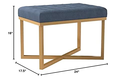 Homepop Home Decor | Upholstered Tufted Velvet Ottoman Bench | Ottoman Bench for Living Room & Bedroom, Blue, 24 x 16 x 17-1/2 inches high