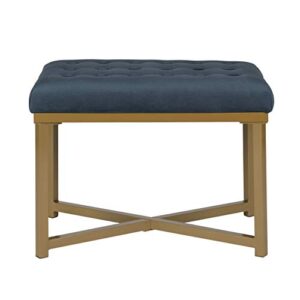 Homepop Home Decor | Upholstered Tufted Velvet Ottoman Bench | Ottoman Bench for Living Room & Bedroom, Blue, 24 x 16 x 17-1/2 inches high