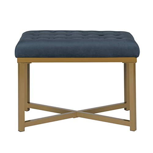 Homepop Home Decor | Upholstered Tufted Velvet Ottoman Bench | Ottoman Bench for Living Room & Bedroom, Blue, 24 x 16 x 17-1/2 inches high