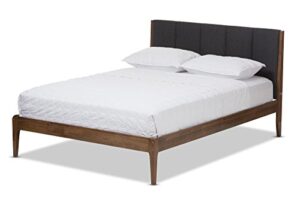 baxton studio bella mid-century wood platform bed, full, dark grey/medium walnut brown